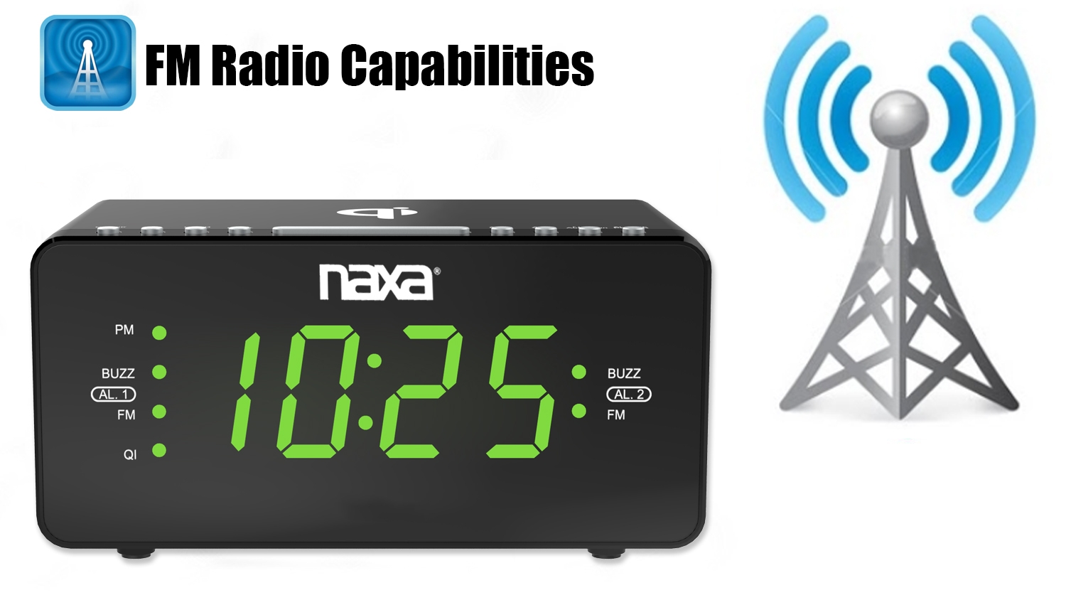 Dual Alarm Clock with Qi Wireless Charging Function – Naxa Electronics