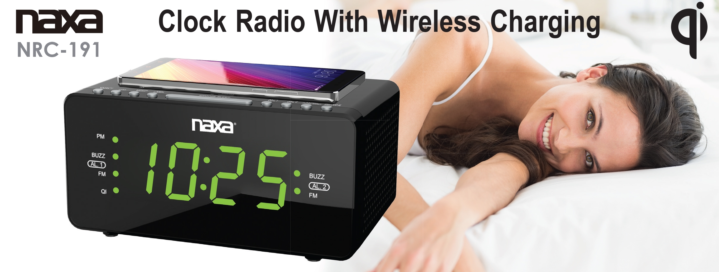 Dual Alarm Clock with Qi Wireless Charging Function – Naxa Electronics